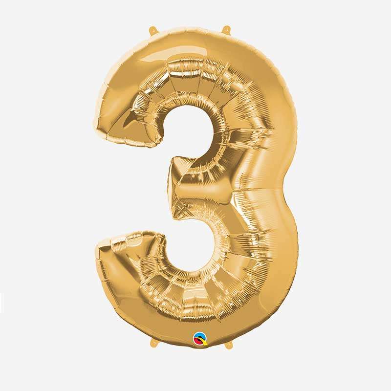 Number Three (Metallic Gold) - Balloons N Beyond