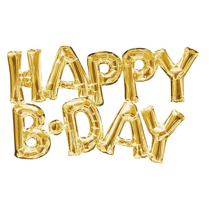 Happy B- Day Block Gold Banner - Balloons N Beyond