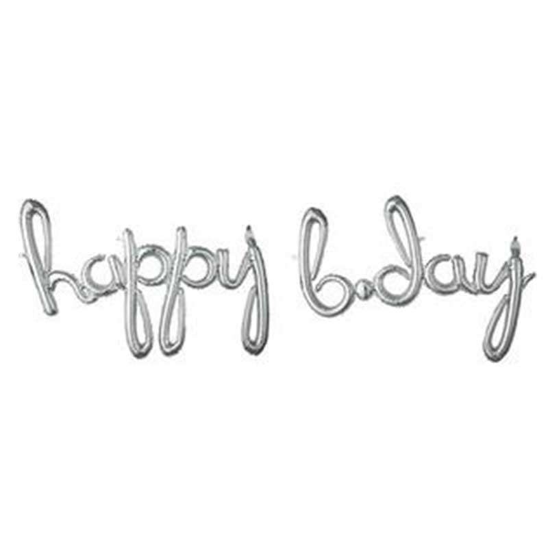 Happy birthday Script silver banner - Balloons N Beyond